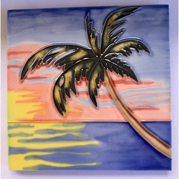 Tile Craft | Wall Decor | Palm Tree Beach Sunset Decorative Wall Art ...